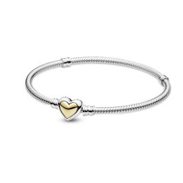 Domed Golden Heart Clasp Snake Chain Bracelet | Official Pandora™ Malta