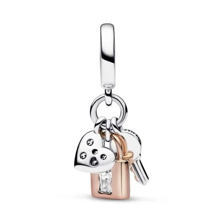 Two-tone Key, Padlock & Heart Triple Dangle Charm | Official Two-tone Key, Padlock & Heart Triple Dangle Charm | Official